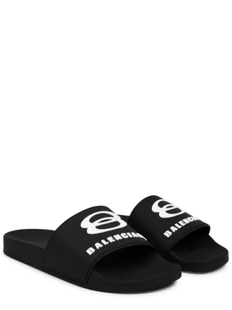 Balenciaga Logo-Strap Design Slip-On Sandals - Black