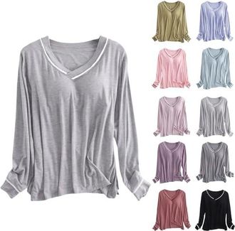 Generic Haut de pyjama rembourr&eacute; uniquement pour femme, haut de pyjama &agrave; manches longues pour femme, coupe ample, col en V, avec design rembourr&eacute;, t-shirts d&eacute;