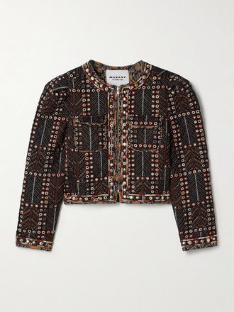 Isabel Marant Christy Steppjacke Aus Bedrucktem Baumwoll-voile Mit Verzierungen - Schwarz