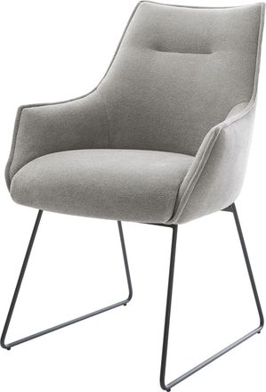 DELIFE Polsterstuhl Alja-Flex mit Armlehnen Kufengestell Schwarz Strukturstoff Soft Grau Taschenfederkern