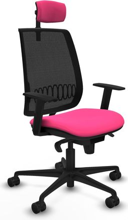 Piqueras y Crespo Schreibtischstuhl mit rosa Rollen Alares mit 1D-Armen, h&ouml;henverstellbare Lendenwirbelst&uuml;tze und h&ouml;henverstellbares Kopfteil, Schwarz / Rosa