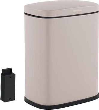Relaxdays Kosmetikeimer Wandmontage, 3 Liter, Absenkautomatik, Inneneimer, Metall, eckiger Badezimmer M&uuml;lleimer, beige