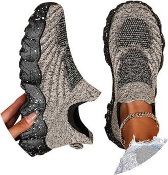 Minetom Basket Femme Slip on Chaussures De Sport Running Mesh Sneaker Respirant Chaussures De Course L&eacute;g&egrave;res Chaussures De Fitness Gym Jogging Outdoor C Gris 