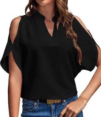 Generic Haut épaules Dénudées Femme Sexy, T-Shirts à Manches Courtes Col V Top Ete Chic Et élégant Couleur Unie Tunique Grande Taille Tendance Basiques pour S
