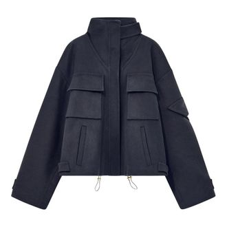 Giorgio Armani Caban-Mantel aus doppeltem Kaschmir- Blouson mit Stehkragen - - Jackets - Damen - Blau - L