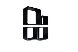 Cube Verstärkte Vielen Farben MDF Retro Design 4er Set Regal Regale Wandregal Deko Würfel CD DVD Lounge LO02 (Schwarz)