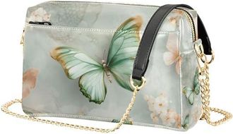 Mnsruu Sacs à bandoulière pour femme, sac à main en cuir avec motif papillon vert et fleur de couleur chair