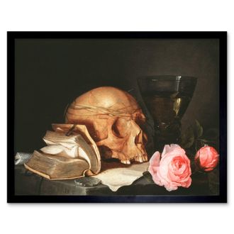 Fine Art Prints De Heem Vanitas Stillleben Totenkopf Buch Rosen Gerahmter Druck 30x40 cm