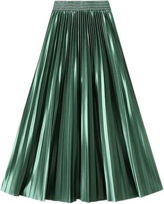 Generic Jupe Haute en Satin plissée Coupe A-Line Jupe mi-Longue Fluide pour Bureau, soirée ou événements élégants