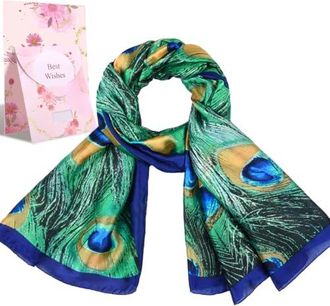 Heekpek Foulard Femme Foulards en Soie de Mûrier Soie Foulard Imprimé Echarpe Foulard Leopard Wraps Satin Joli Fleur Châle Long