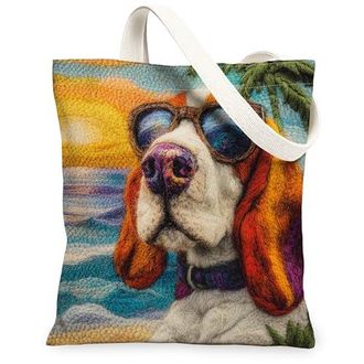 Generic Sac fourre-tout d&eacute;t&eacute; en toile pour le shopping, 33 x 38 cm, sac r&eacute;utilisable &agrave; motif imprim&eacute; de chiot c&ocirc;tier pour femme, peinture esth&eacute;tique, d&eacute;corati