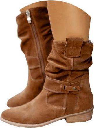 Generic Bottes de cowboy courtes pour femme, large largeur, couleur unie, confortables, bout pointu, talons bas, bottes de cowboy mi-mollet 2025 décontractées