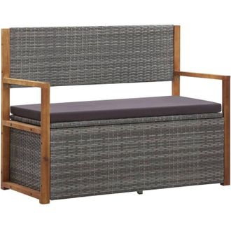 vidaXL Vidaxl - Cassapanca &agrave; Polyrattan et en bois &eacute;l&eacute;gant avec coussin 115 cm diverses couleurs couleur : Gris