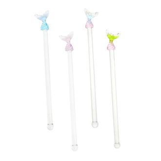 Cabilock Glas R&uuml;hrst&auml;be Meerjungfrau Design Trinkr&uuml;hrer Aus Glas Cocktail Und Weinmischer F&uuml;r Bar Party Glatter Langer Griff Kratzfreier Kopf 4 St&uuml;ck