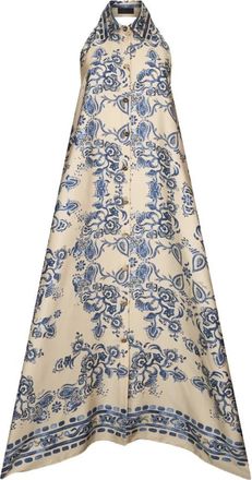 Liu Jo Femme, Robes, Bleu, Taille: 40 FR Longue Robe Imprim&eacute;e Foulard