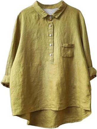 Generic Chemise pour Femmes Coton Et Lin Chic Casual Chemises D&eacute;t&eacute; Manche Longue &Agrave; Col V Loose Hauts Leger Comfy Tuniques &Agrave; La Mode Coton Et Lin Grande Taille