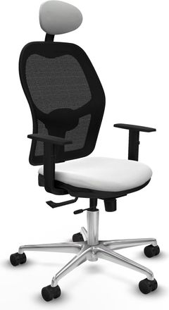 Piqueras y Crespo Wei&szlig;er Arbeitsstuhl mit 1D-Armen, h&ouml;henverstellbarer Lendenwirbelst&uuml;tze und festem Kopfteil, ausgestattet mit Syncro/Traslack und injiziertem Schaumst