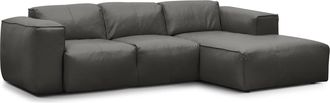 Studio Copenhagen home24 Ecksofa 3-Sitzer mit Longchair Grau/Grau Echtleder Neka 251cm Longchair davorstehend rechts Modern