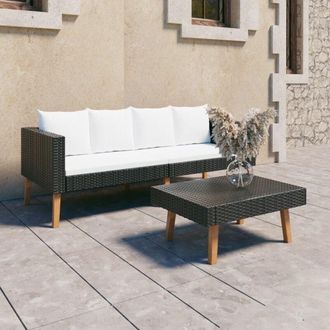 vidaXL 2-tlg. Garten-Lounge-Set mit Kissen Poly Rattan Schwarz - Vidaxl