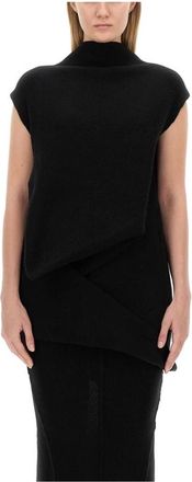 Rick Owens Femme, Tops, Noir, Taille: 38 FR Haut tricot&eacute; sans manches &agrave; col montant avec drap&eacute; asym&eacute;trique