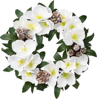 Creativ Green Christrosen-Kranz 32cm I Weihnachtskranz mit naturgetreuen Blüten & Zapfen I hochwertige Weihnachtskranz Deko in weiß I Türschmuck Weihnachten ideal a