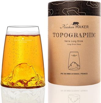 Alaskan Maker Langes Glas 450 ml - Borosilikat, hochwertig, mundgeblasen, mit geprägten Bergen | Cocktail, Bier oder Soft TOPOGRAPHIC (Pic du Midi)