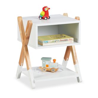 Relaxdays Nachttisch Kinder, offenes Fach, HBT 42x34x30 cm, Kinderzimmer, Kinderkommode X-Design, Holz & MDF, weiß/Natur