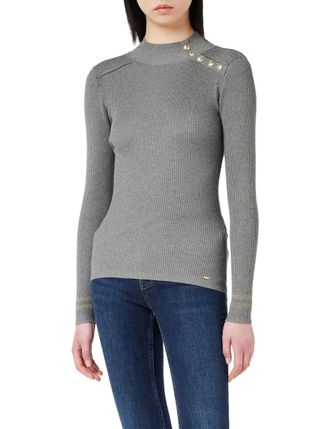 Morgan Lang&auml;rmliger 5-Knopf-Pullover Grau Anthrazit S