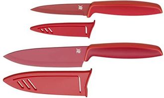 WMF Touch Messerset 2-teilig, Küchenmesser mit Schutzhülle, Spezialklingenstahl antihaftbeschichtet, scharf, Kochmesser, Gemüsemesser, rot