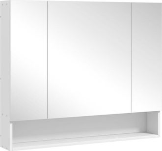 Kleankin Kleankin - Armoire miroir salle de bain 3 portes 5 étagères, niche - 90 x 15 x 75 cm - blanc