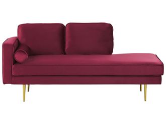 Beliani Chaiselongue Samt rot Links goldenes Gestell mit Nackenrolle modern Miramas