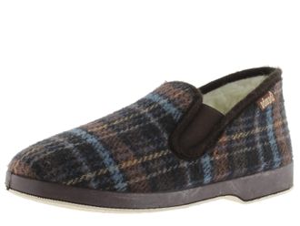 Victoria Pantoffeln Wamba Confortable Karomuster & Schaffell-Interieur & Seitlichen Gummizug 202002 f&uuml;r Herren Marron 43