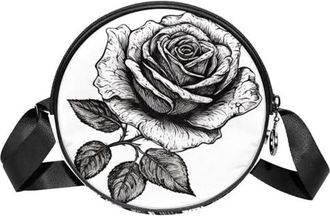 Generic Sac &agrave; bandouli&egrave;re Circle pour femme, petit sac &agrave; bandouli&egrave;re noir et blanc, sac &agrave; dos &agrave; bandouli&egrave;re avec fermeture &eacute;clair, bretelles r&eacute;glables, sac &agrave; 