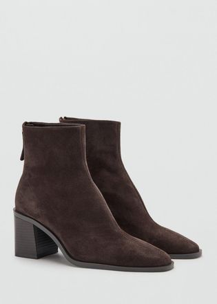 Mango Bottines su&egrave;de talon bloc chocolat - Femme - 35 - MANGO