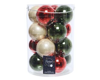Kaemingk Weihnachtskugeln Glas 8cm x 16 St&uuml;ck Christbaumkugeln Mix piniengr&uuml;n rot Champagner