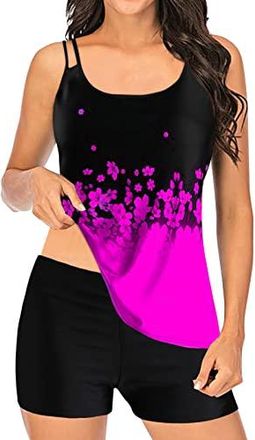 Generic Tankini pour femme - Taille haute - Imprim&eacute; - Rembourr&eacute; - Push Up - Deux pi&egrave;ces - Maillot de bain modeste - V&ecirc;tements de bain pour femme, violet, 3XL