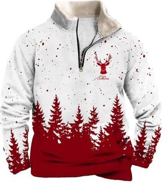 Generic Pull à col rond pour homme - Décontracté - Mode ample et tendance - Imprimé 3D - Manches longues - Sweat à capuche décontracté, bordeaux, XXL