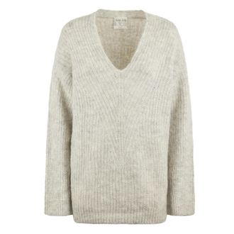 Forte_Forte Alpaka V-Ausschnitt Pullover - - Knitwear - Damen - Beige - S