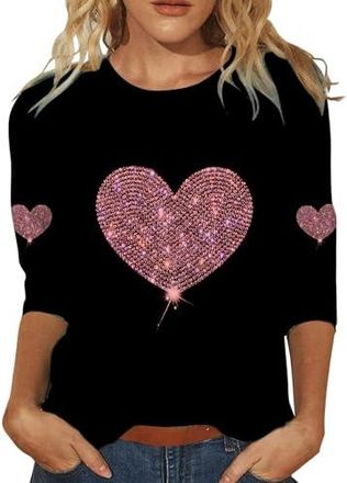 Generic Hauts &agrave; paillettes pour femmes - Hauts &agrave; sequins pour femmes 3/4 manches chemise printemps hauts d&eacute;contract&eacute;s motif coeur mode hauts &eacute;l&eacute;gants chemise 