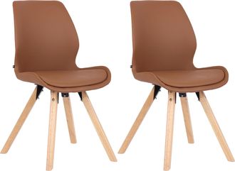 Clp 2er Set Stuhl Luna Kunststoff I Stoff I Samt I Kunstleder I Lehnstuhl mit Holzgestell, Farbe:Hellbraun, Material:Kunstleder