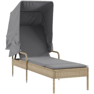 vidaXL Sonnenliege mit Dach Beige Poly Rattan - Vidaxl