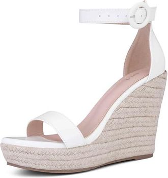 Allegra K Sandales compens&eacute;es pour femme avec sangle de cheville et bout ouvert, blanc, 36.5 EU