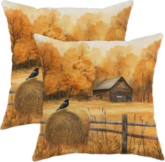 Generic Herbstkr&auml;he Kissenbezug Atmungsaktiv Dekokissenbezug Weich Kissenbez&uuml;ge F&uuml;r Heimdekoration Balkon Sofa 45X45Cm 2Er Set