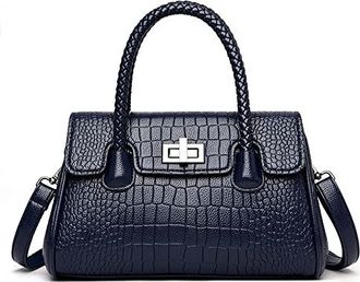 Generic Sacs &agrave; main et sacs &agrave; main pour femme - Grand sac &agrave; bandouli&egrave;re en crocodile avec poign&eacute;e sup&eacute;rieure - Tendance - Pour femme, bleu, Large