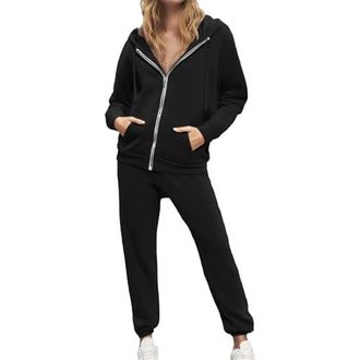 Generic Surv&ecirc;tement pour femme - Couleur unie - Manches longues - Sweat &agrave; capuche avec cordon de serrage - Sweat &agrave; capuche - Fermeture &eacute;clair - Surv&ecirc;tement de