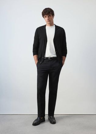 Mango Cardigan 100 % laine maille fine noir - Homme - XXL - MANGO MAN