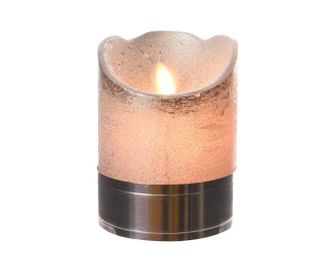 Kaemingk LED Wachskerze Silber batteriebetrieben mit Timer &Oslash; 7,5 x 10 cm