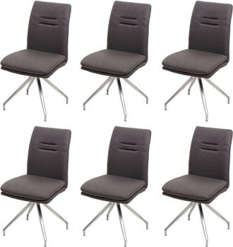 Hhg [NEUWERTIG] 6er-Set Esszimmerstuhl HHG-922, K&uuml;chenstuhl Lehnstuhl Stuhl, Stoff/Textil Edelstahl geb&uuml;rstet grau-braun