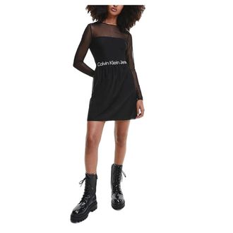 Calvin Klein Elastisches Logo-Mesh-Kleid - - Dresses - Damen - Schwarzk - XS