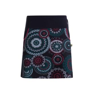 vishes kurzer Damen-Rock mit Mandalas in schwarz I Gr&ouml;&szlig;e XS (32-34) I Handgefertigt aus 100% Baumwolle I Rock mit Taschen I Ideal f&uuml;r warme & kalte Monate I 